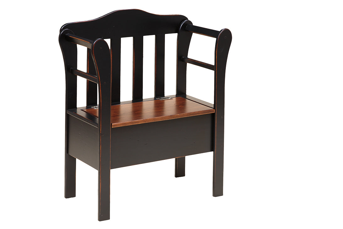 Small seating bench with storage store